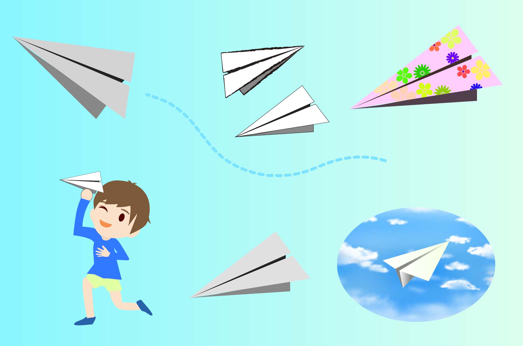 紙飛行機のフリーイラスト - シンプルな遊びの無料素材 - チコデザ