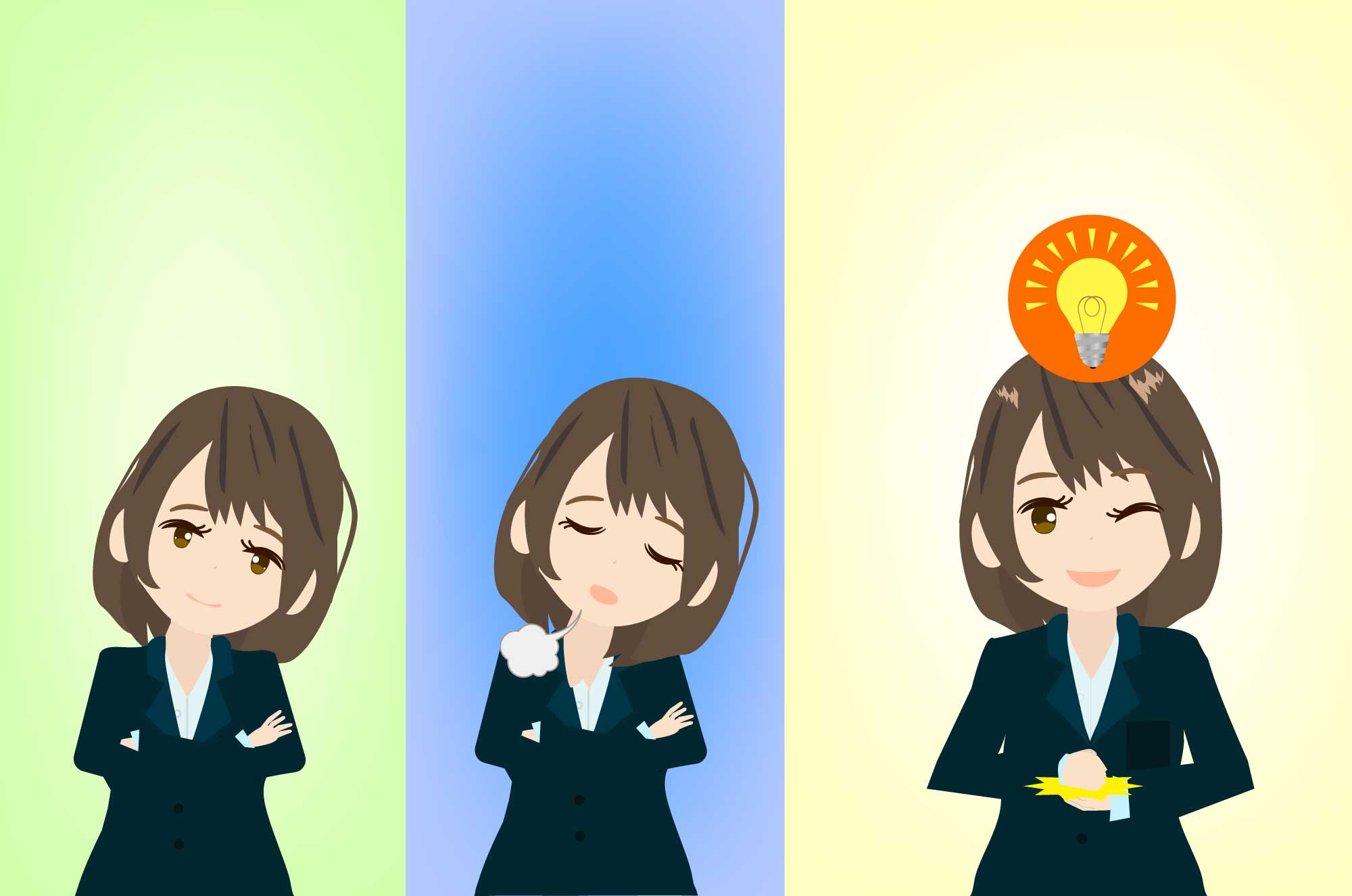 可愛い考えるビジネスウーマンのフリーイラスト素材 - チコデザ